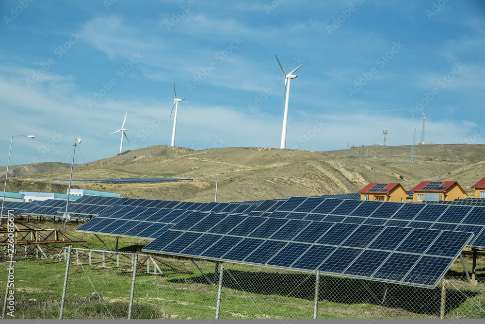 Solar-powered electricity system . Solar panel, photovoltaic ...
