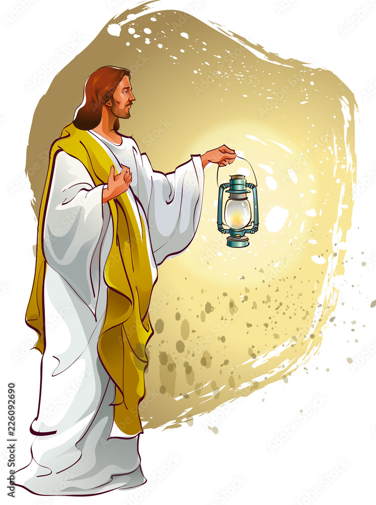 Jesus Christ holding a lantern Stock Vector | Adobe Stock