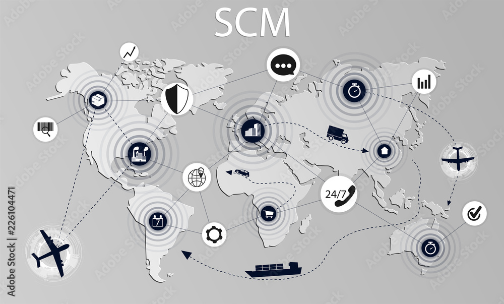 SCM concept illustration. Modern logistics, supply chain management ...