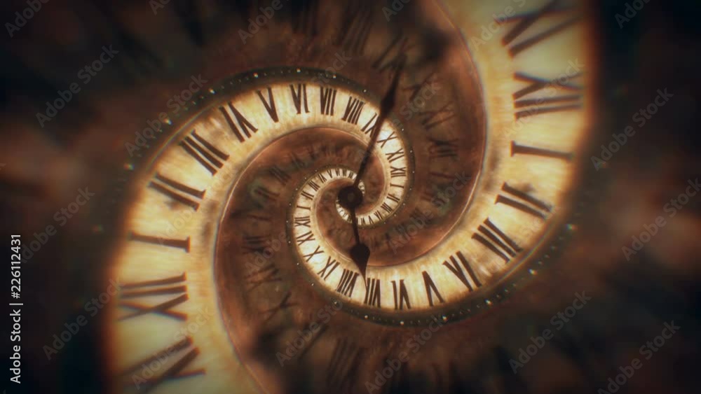 The rotation of the spiral clock of the Roman numerals abstract ...