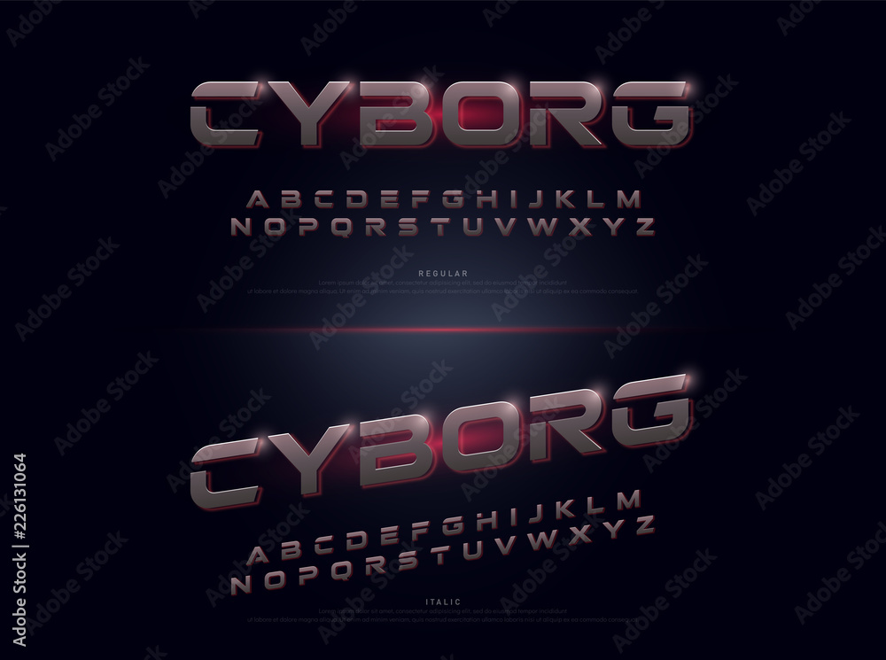 Technology alphabet silver metallic and effect designs for logo; Poster ...