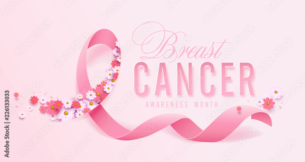 Breast cancer october awareness month pink ribbon and spring poster ...