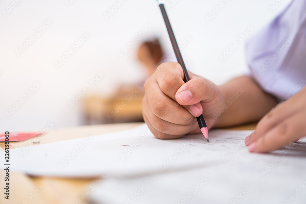 Education students testing exam with pencil drawing selected multiple ...