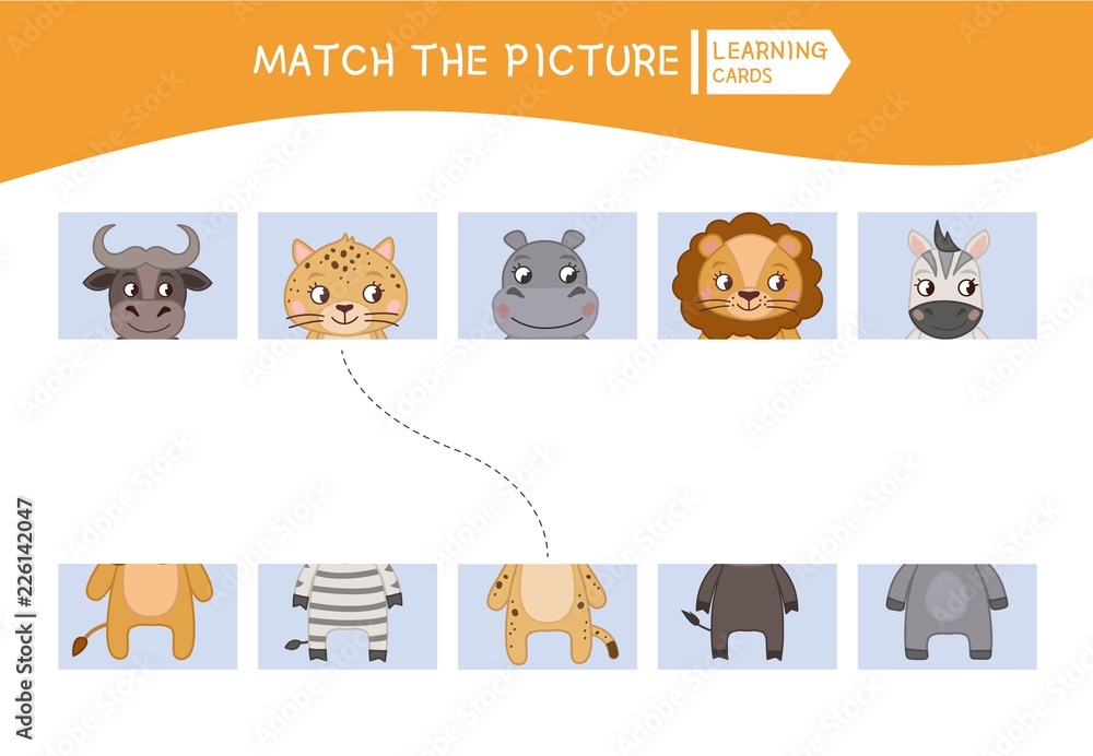 Matching children educational game. Match parts of african animals ...