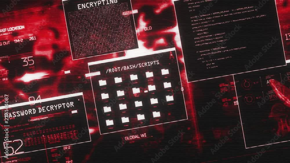 Retro Hacker Screen with TV lines. Password and Data Decryption. Red ...
