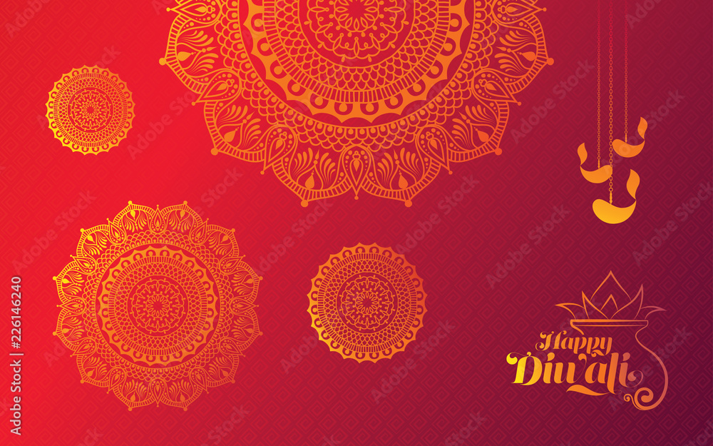 Diwali Festival Background with Round Floral Ornament - Diwali ...