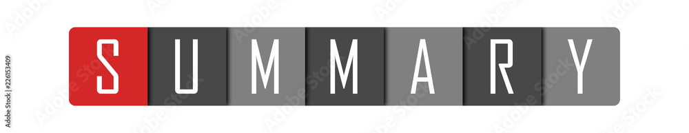 Summary - clear white text written in red and gray boxes on white ...