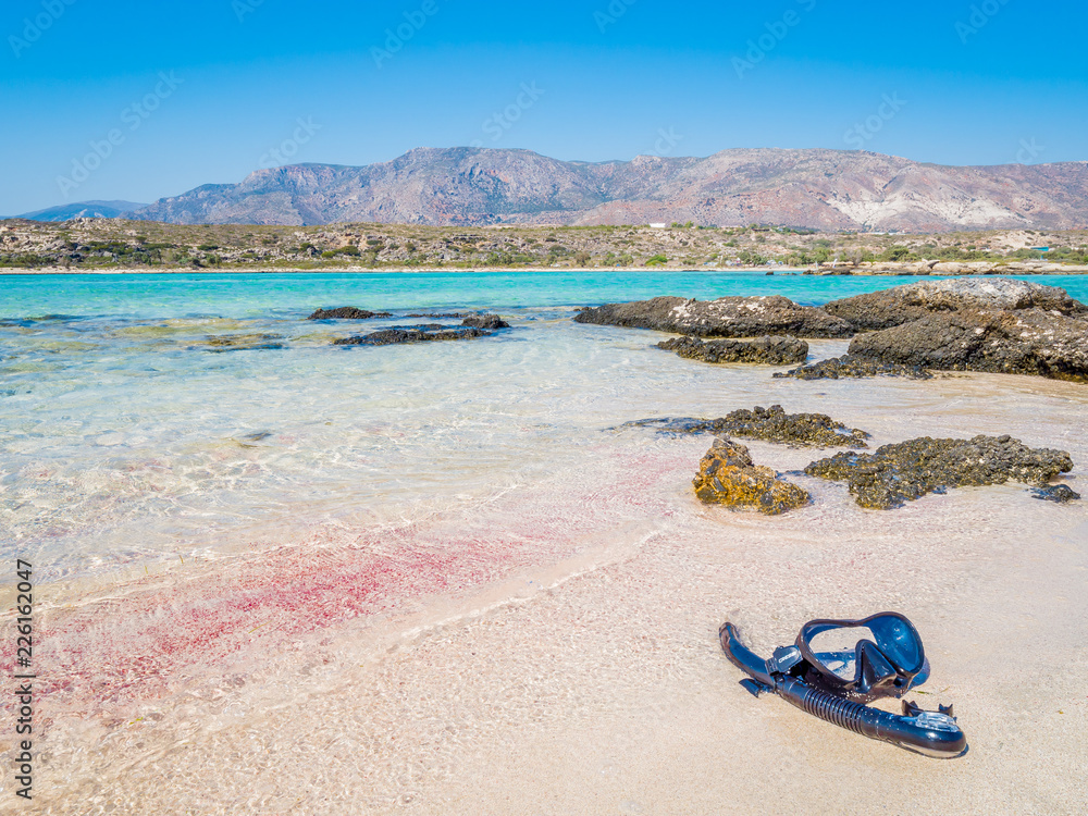 Snorkeling in Elafonisi, Crete, Greece, a paradise beach with turquoise ...