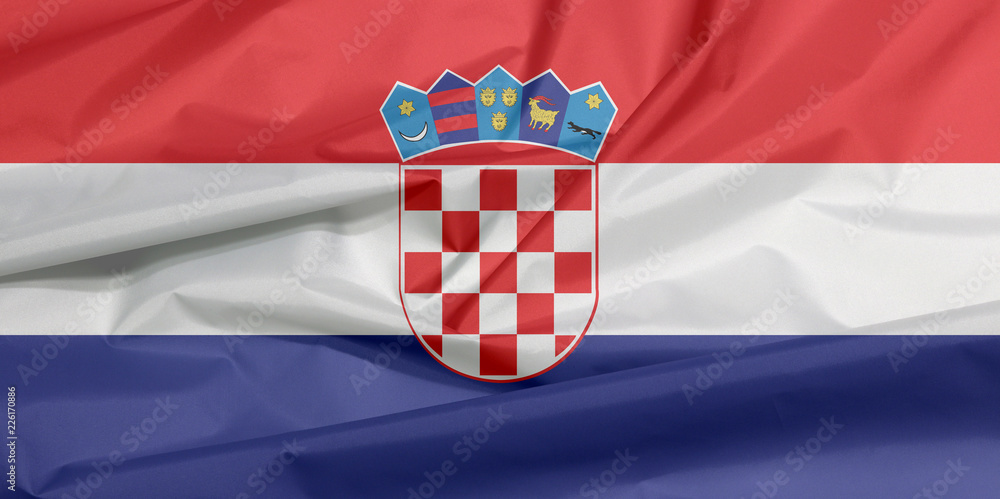 Fabric flag of Croatia. Crease of Croat flag background, red white and ...