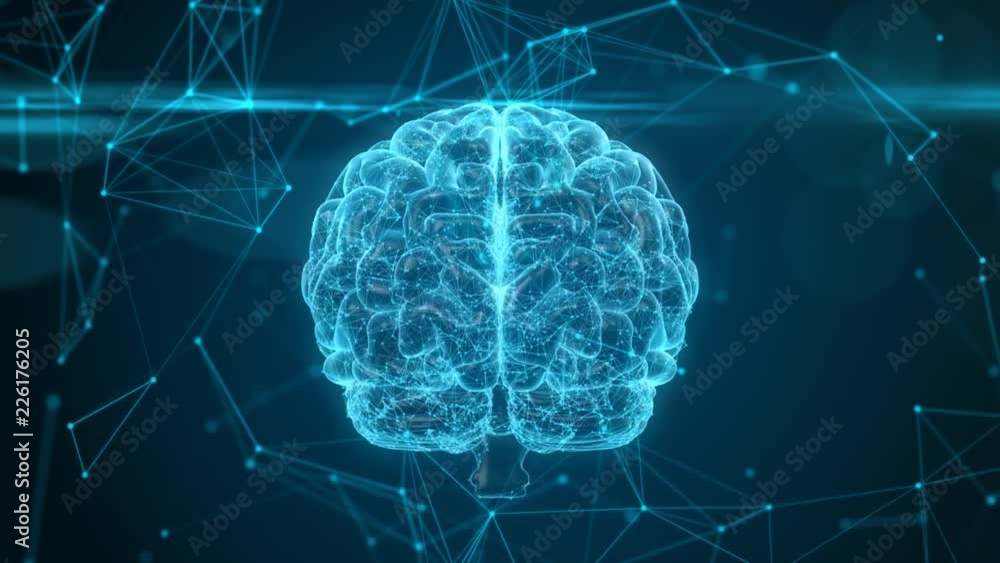 Human brain formed by revolving particles and rotates. Plexus structure ...