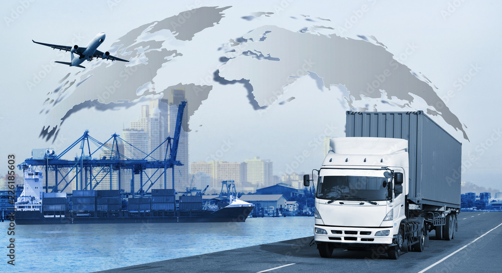 Transportation, import-export and logistics concept, container truck ...