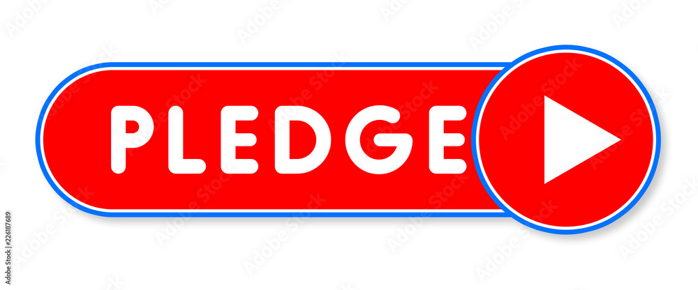 Pledge - white text written on a red banner on white background Stock ...