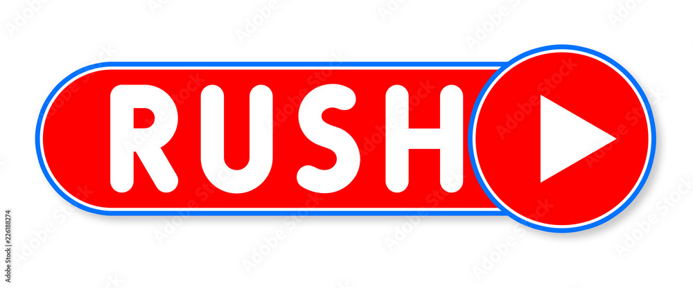 Rush - white text written on a red banner on white background Stock ...