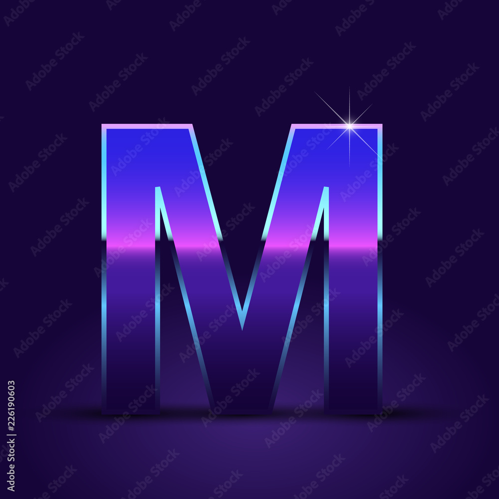 80's retro letter M uppercase vector font isolated on dark violet ...