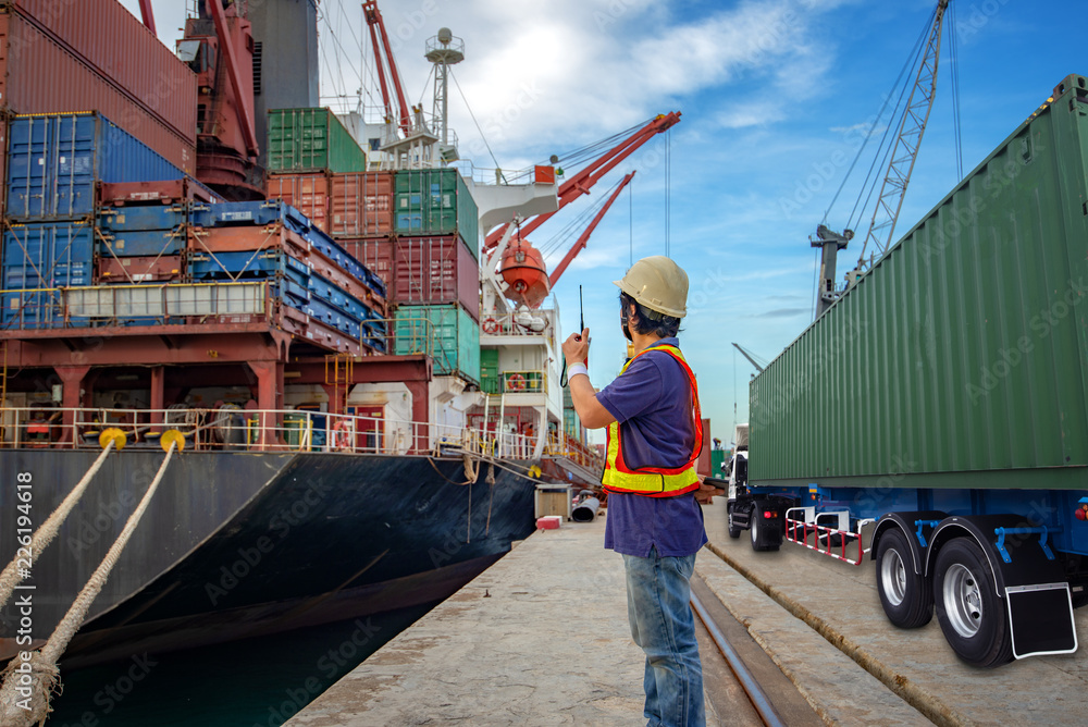 the loading and discharging operation container ship vessel in port ...