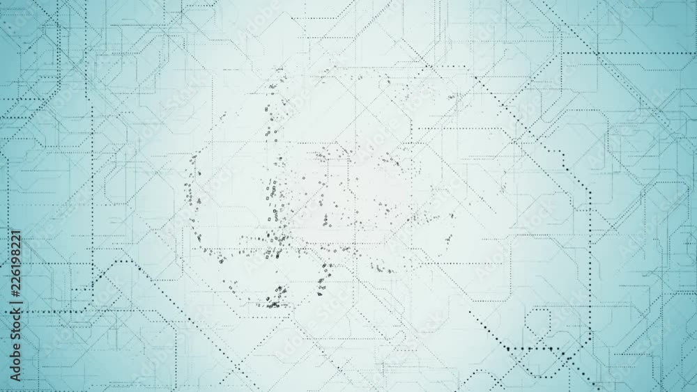 Digital Artificial Intelligence dark blue brain appears in a particle of binary data scan in ...