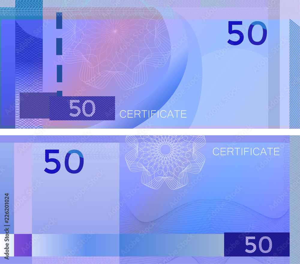 Voucher template banknote 50 with guilloche pattern watermarks and ...