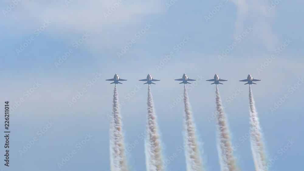 F-18 Fighter Jets Fly Vertically in Formation Off the Coast and are ...