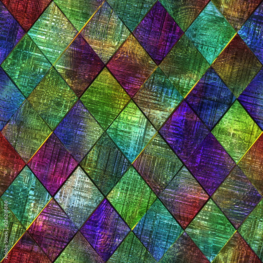 Colored glass seamless texture with square pattern for window, stained ...