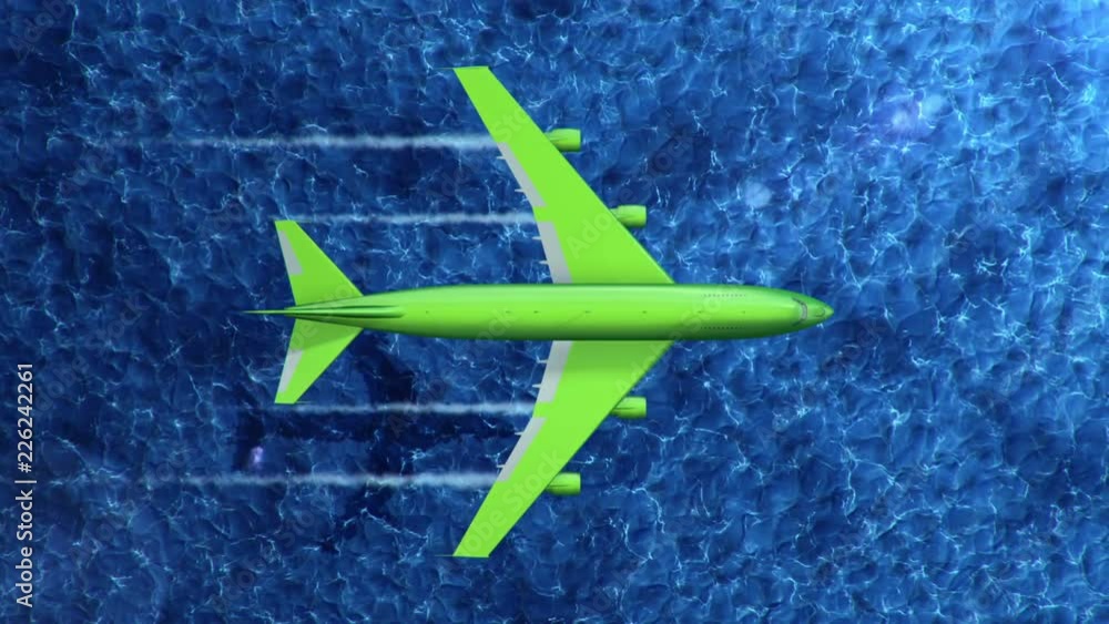 Animation of flying airplane above ocean, clouds or land. See my ...