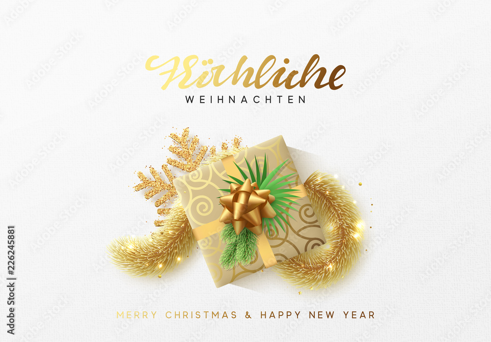 German text Frohliche Weihnachten. Merry Christmas greeting card. Xmas ...