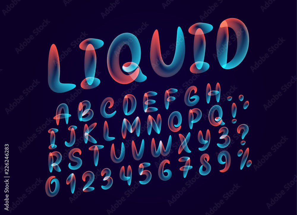 Fluid colored letter. Alphabet font of melting liquid. Design 3d sign ...