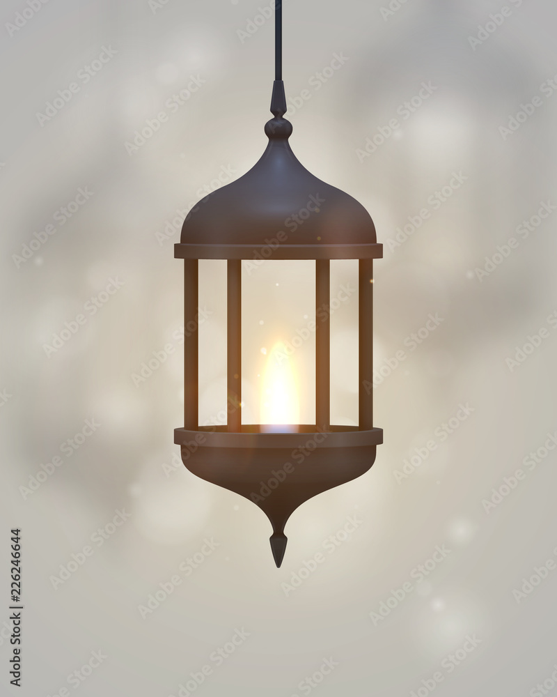 Vintage dark blue lantern with a burning realistic fire Stock Vector ...