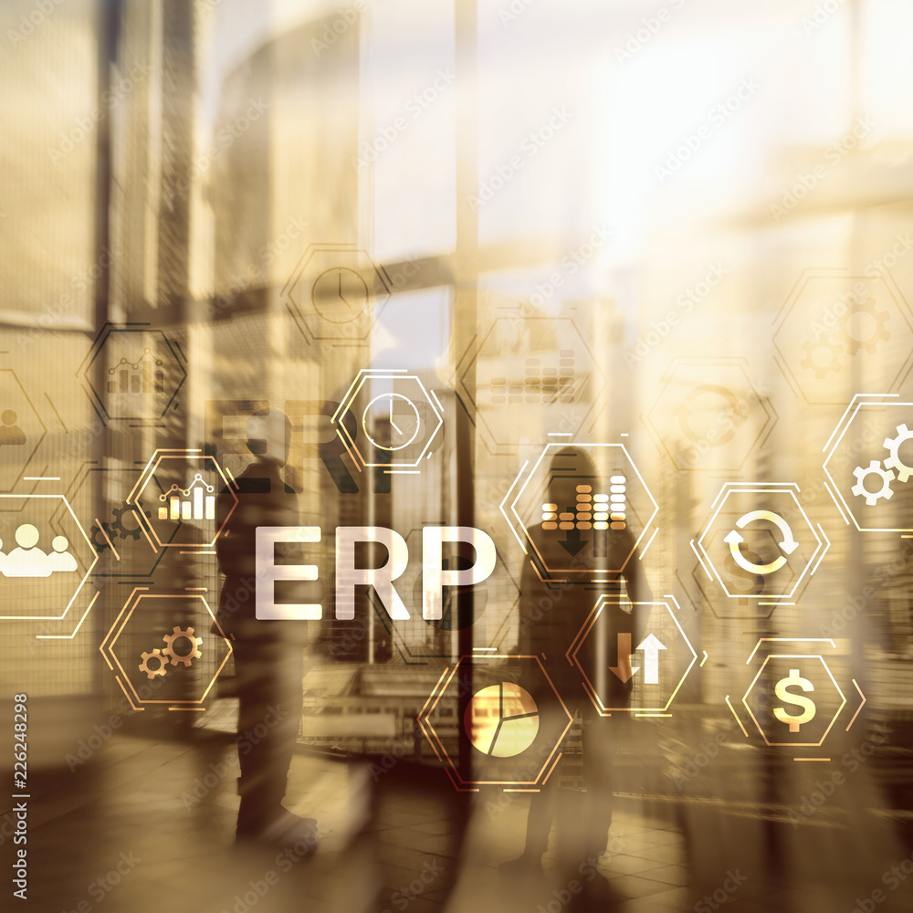 ERP system, Enterprise resource planning on blurred background ...