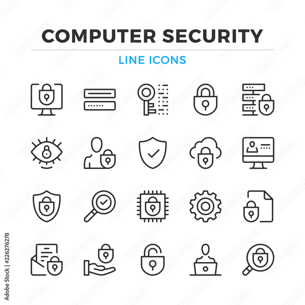 Computer security line icons set. Modern outline elements, graphic design concepts, simple ...
