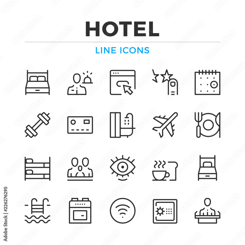 Hotel line icons set. Modern outline elements, graphic design concepts ...