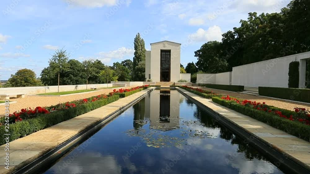 Video Stock Cambridge American war cemetery water memorial England ...
