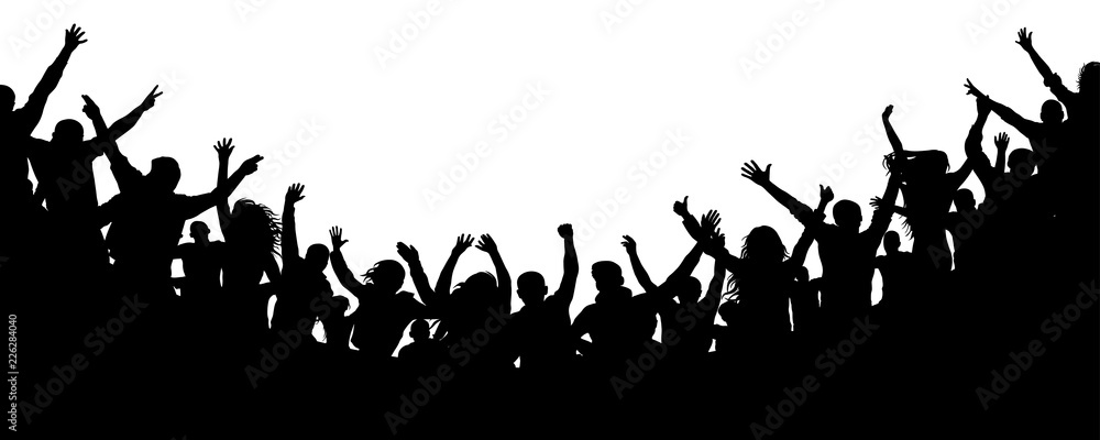 Cheerful people crowd applauding, silhouette vector. Cheers party ...