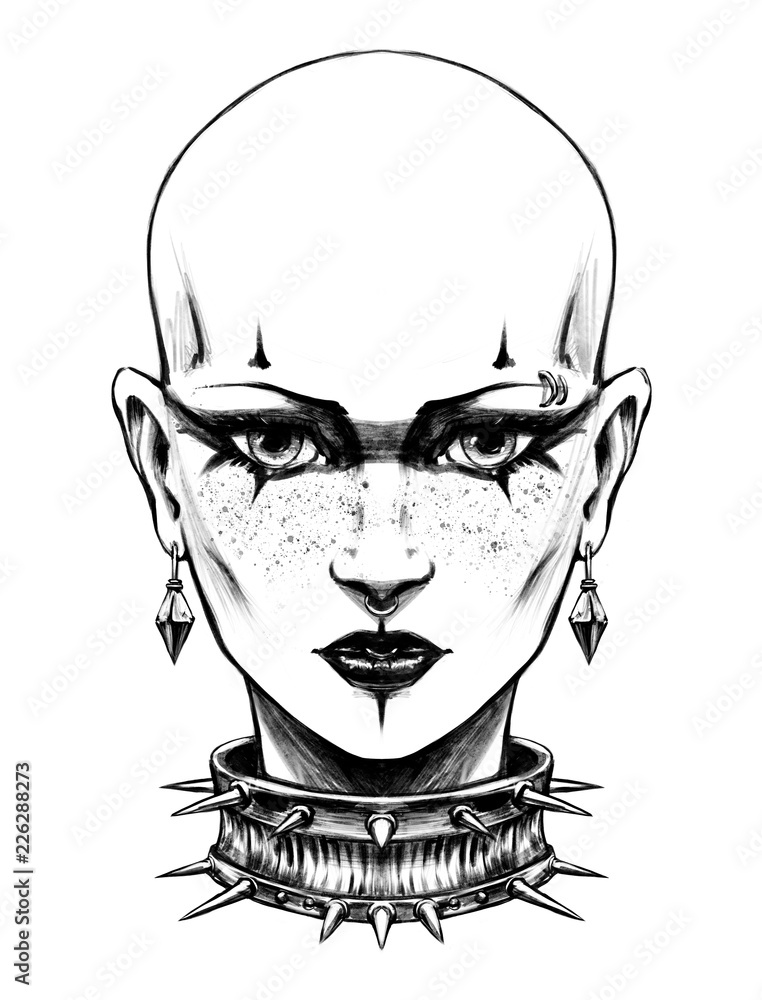 Goth girl with tattoos on her face Stock Illustration | Adobe Stock