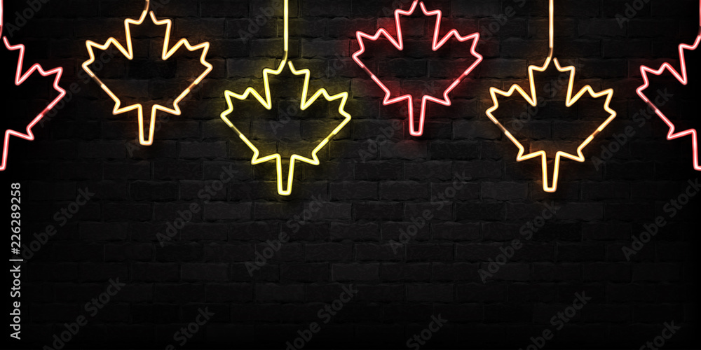 Vector realistic isolated neon sign of Autumn Leaves seamless pattern ...