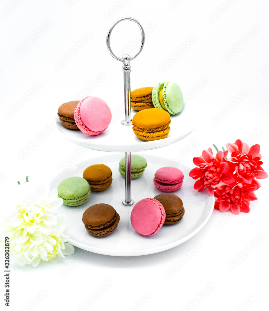 macarons on tier serving trays, etagere, tiered macarons Stock Photo ...