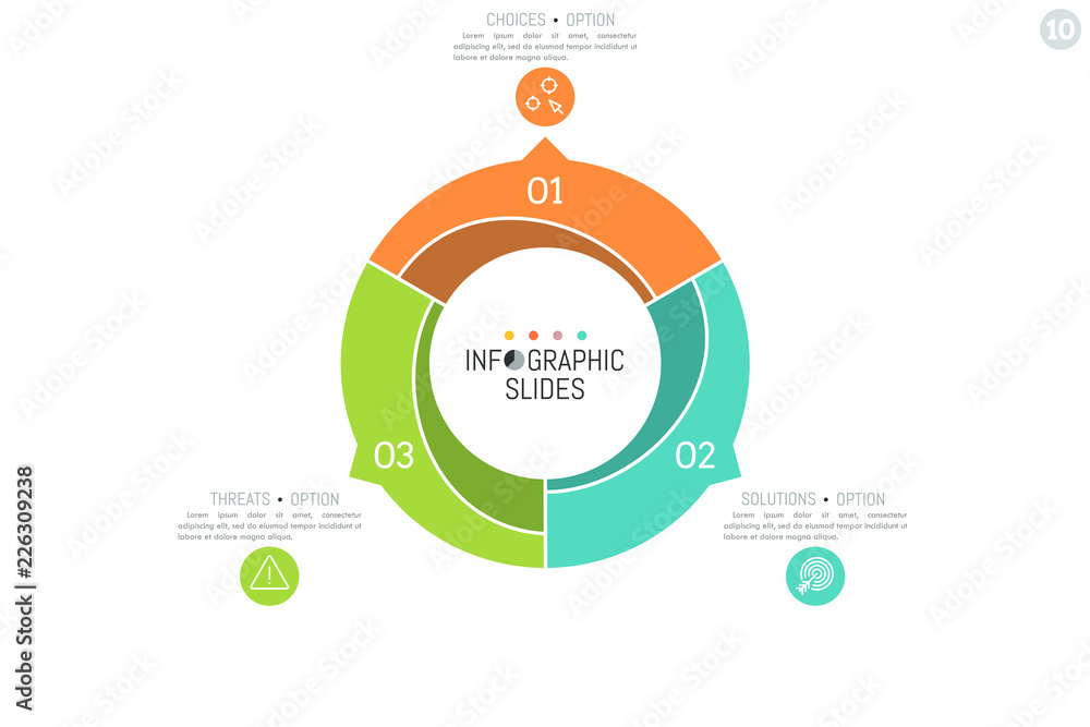 Modern infographic design template. Ring divided into 3 colorful ...