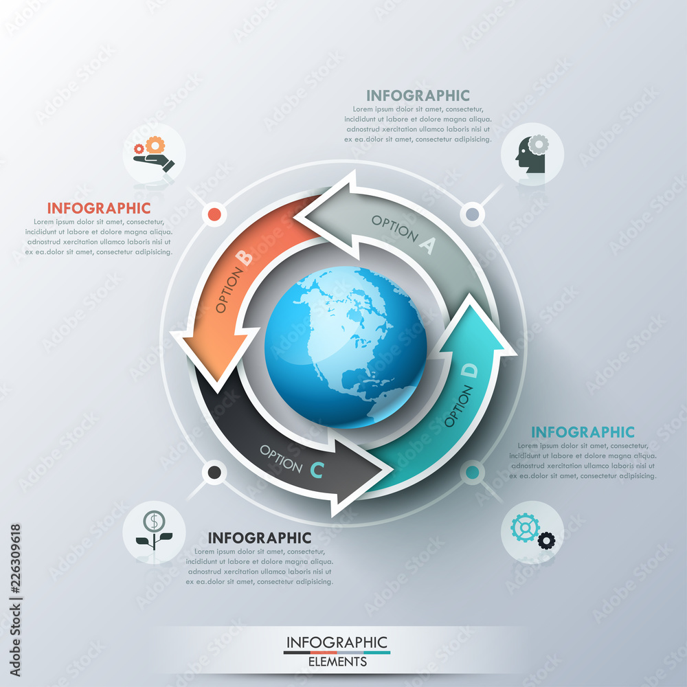 Creative infographic design template with 4 multicolored arrows placed ...