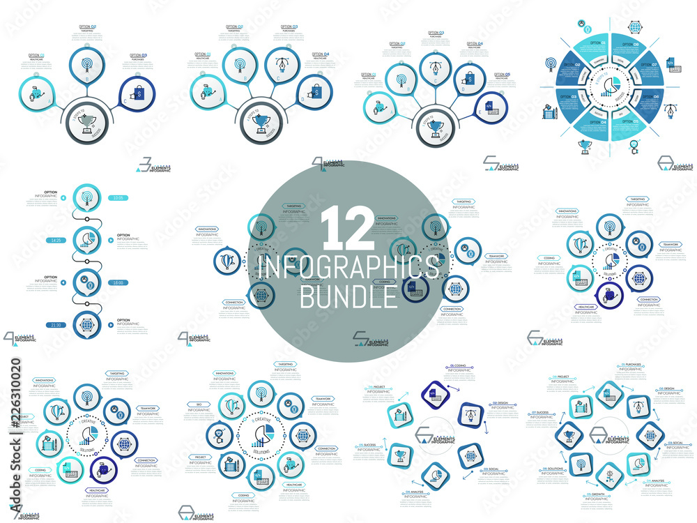 Huge collection of simple infographic layouts. Circular diagrams and ...