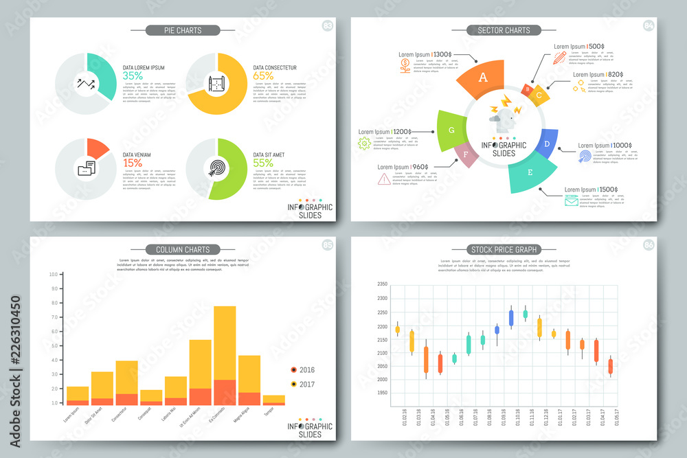 Colorful elements for pie, column and bar charts, sectoral diagrams ...