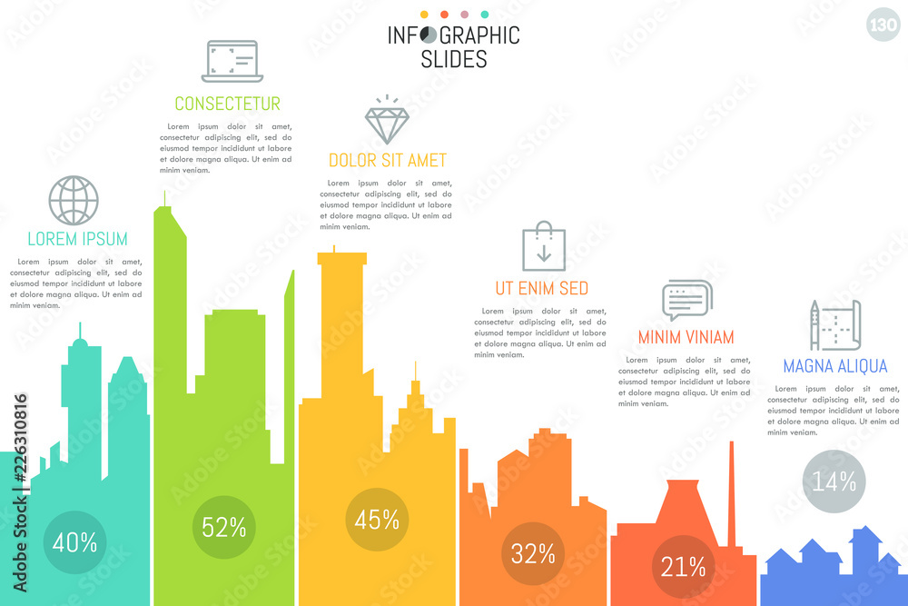Bar chart with columns in shape of buildings. Simple infographic design ...