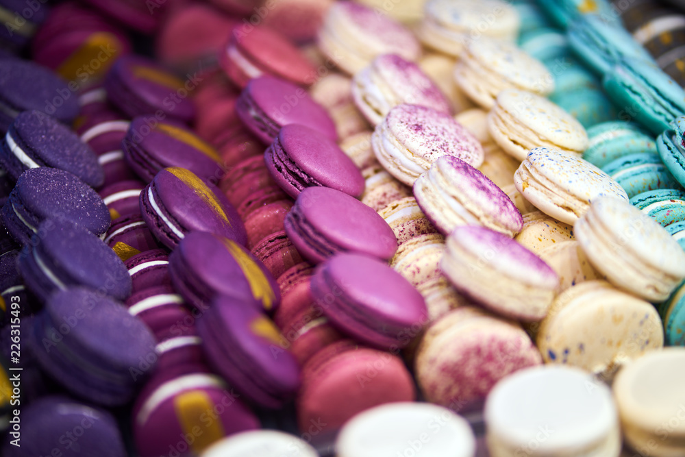 Macarons Multi-colored different types of cookies with cream. big set ...