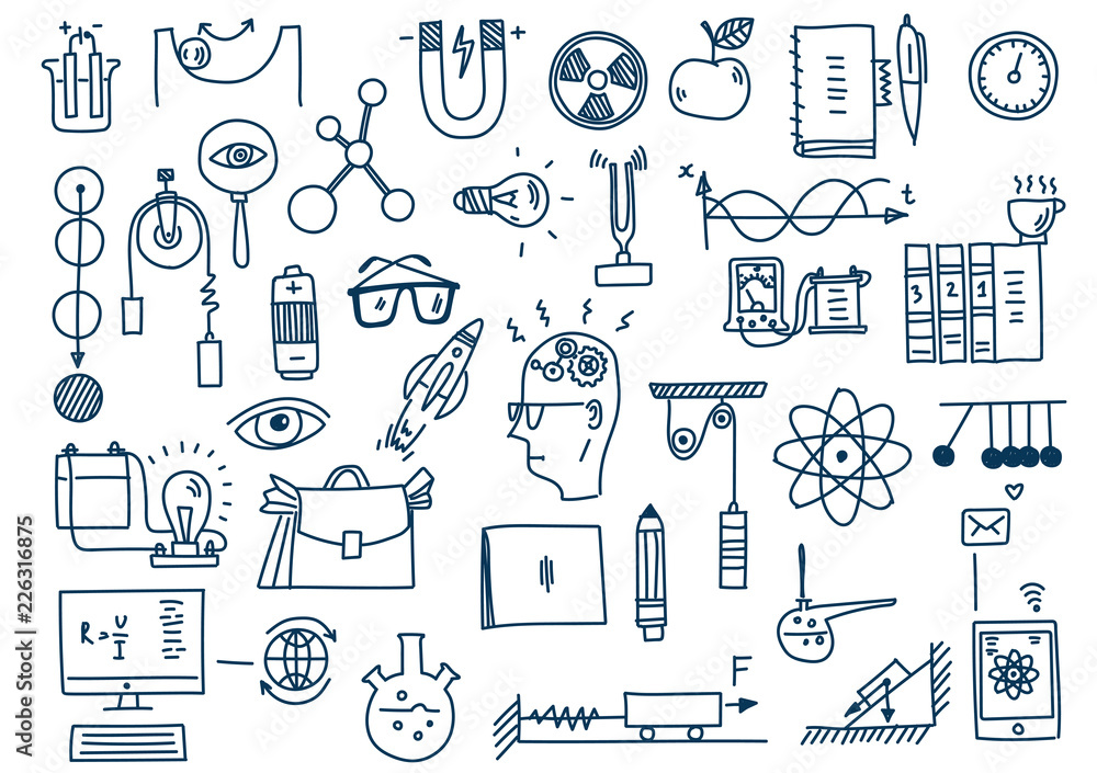 Physics. Sclool education and science. Hand drawn scientific formula ...