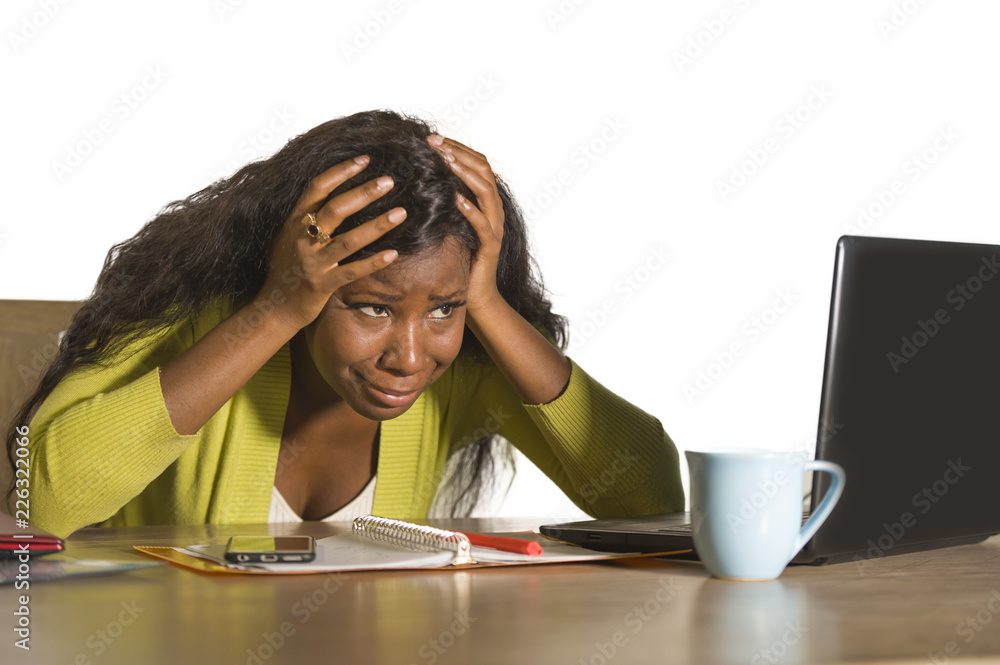 close up portrait of young sad and depressed black afro American ...