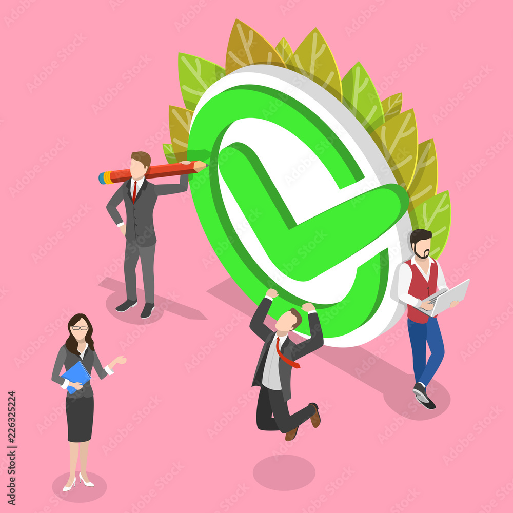 Isometric flat vector concept of job done, project completed, online ...