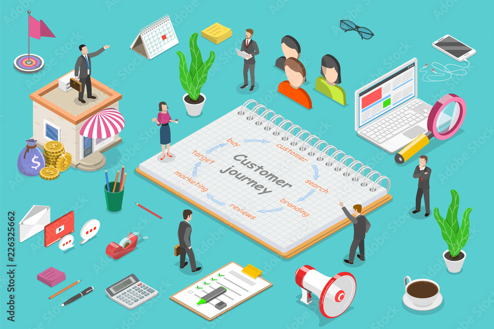 Isometric flat vector concept of customer journey map, client buying ...