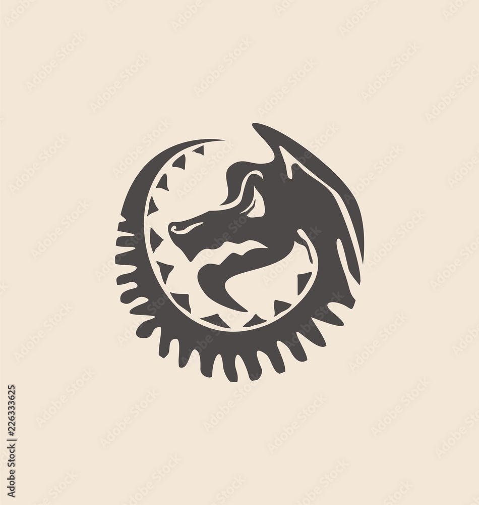 Dragon symbol. Artistic hand drawn dragon tribal silhouette. Unique ...