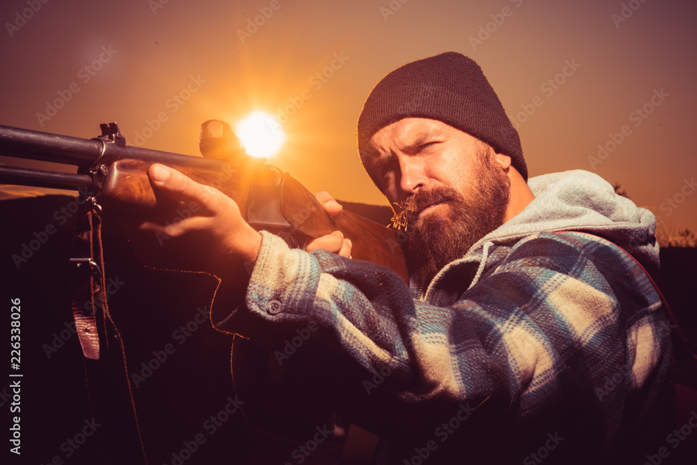 Vintage hunter. Closed and open hunting season. Rifle Hunter ...