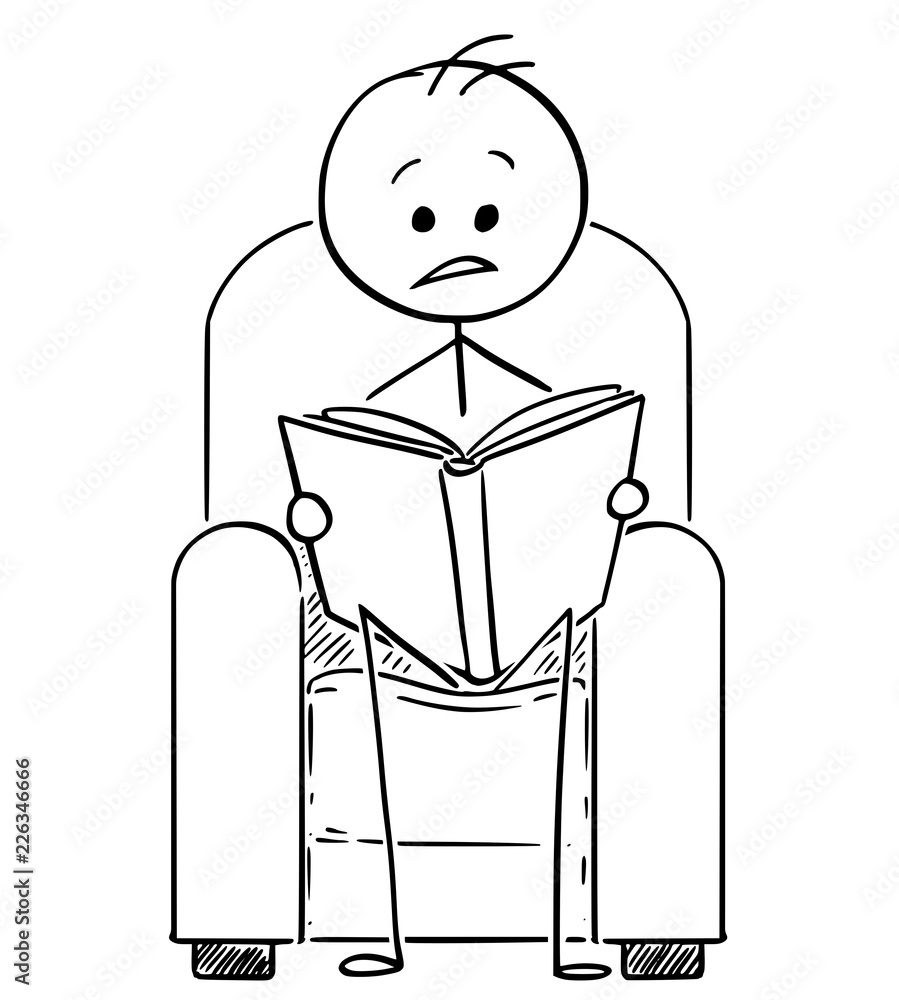 Cartoon Stick Drawing Conceptual Illustration Of Man Sitting In Arm