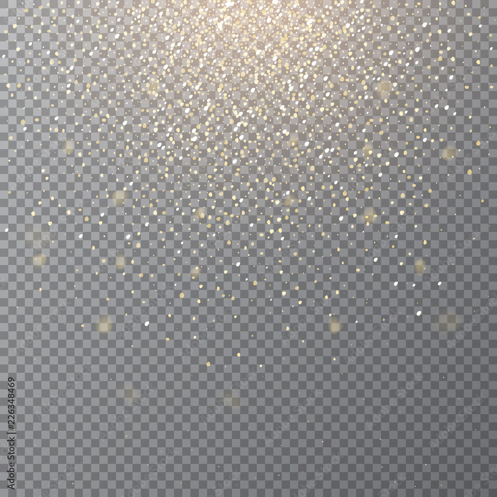 Falling golden snow on transparent background. Vector holiday ...
