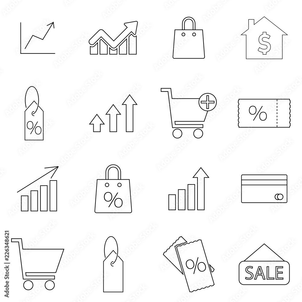 Sales line icons set, outline design. Money growth, graph, dolar growth ...